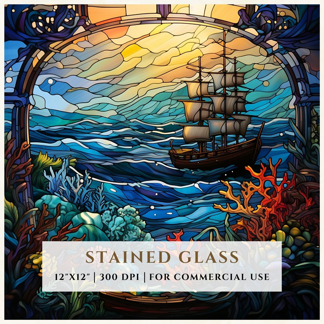 Nautical Window Stained Glass Pattern, Sublimation Designs, Faux ...