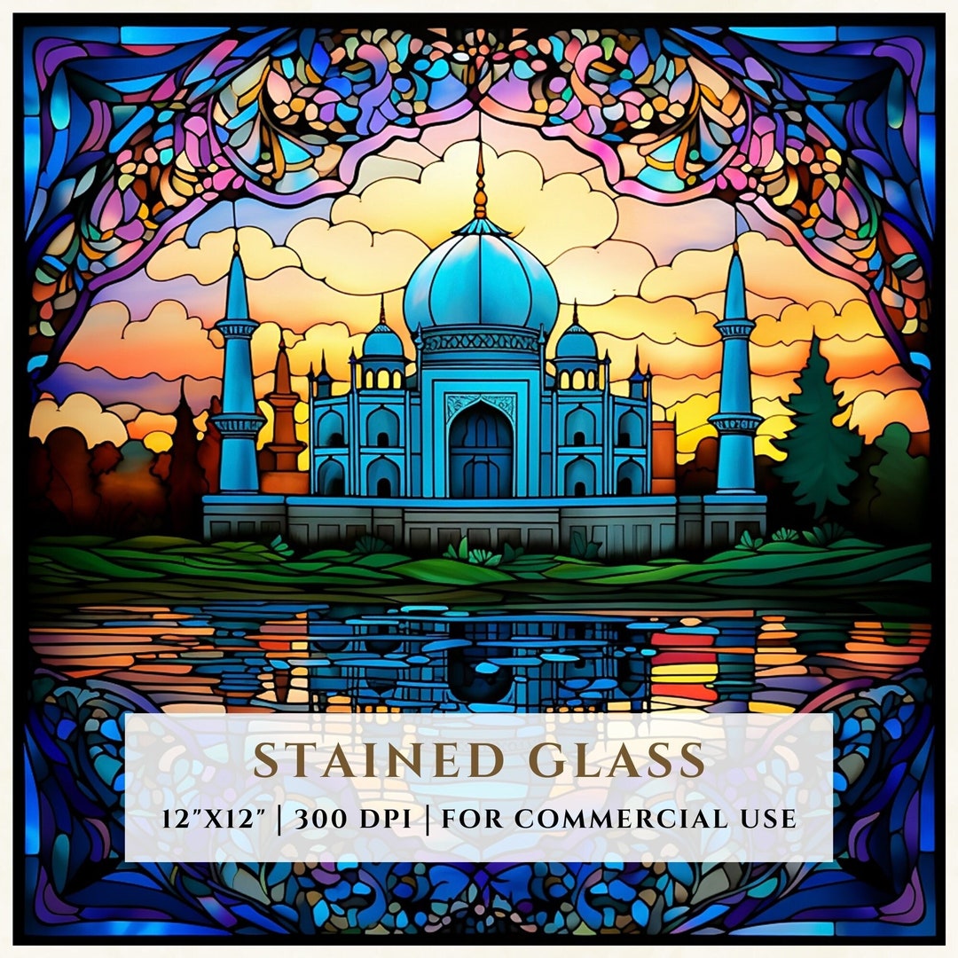 Taj Mahal Stained Glass Pattern, India, Sublimation Designs, Stained ...