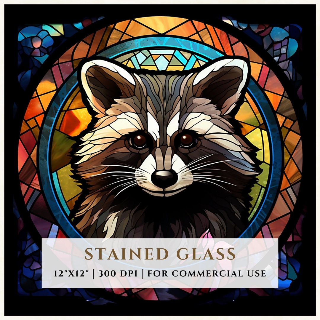 Raccoon Stained Glass Pattern, Sublimation Designs, Stained Glass PNG ...