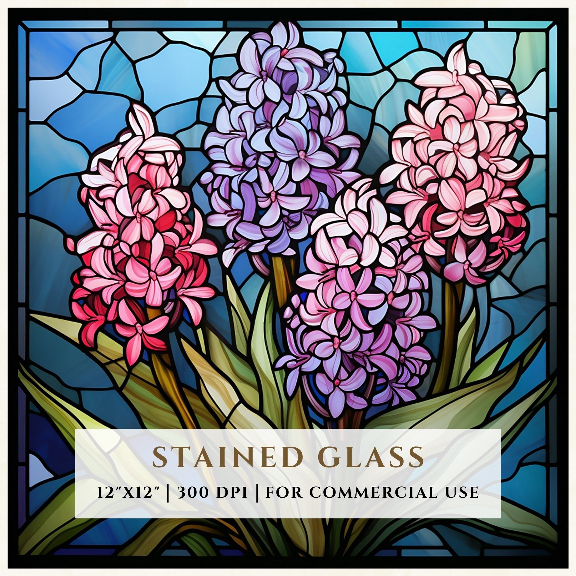 Hyacinth Flowers Stained Glass Pattern, Sublimation Designs, Stained ...