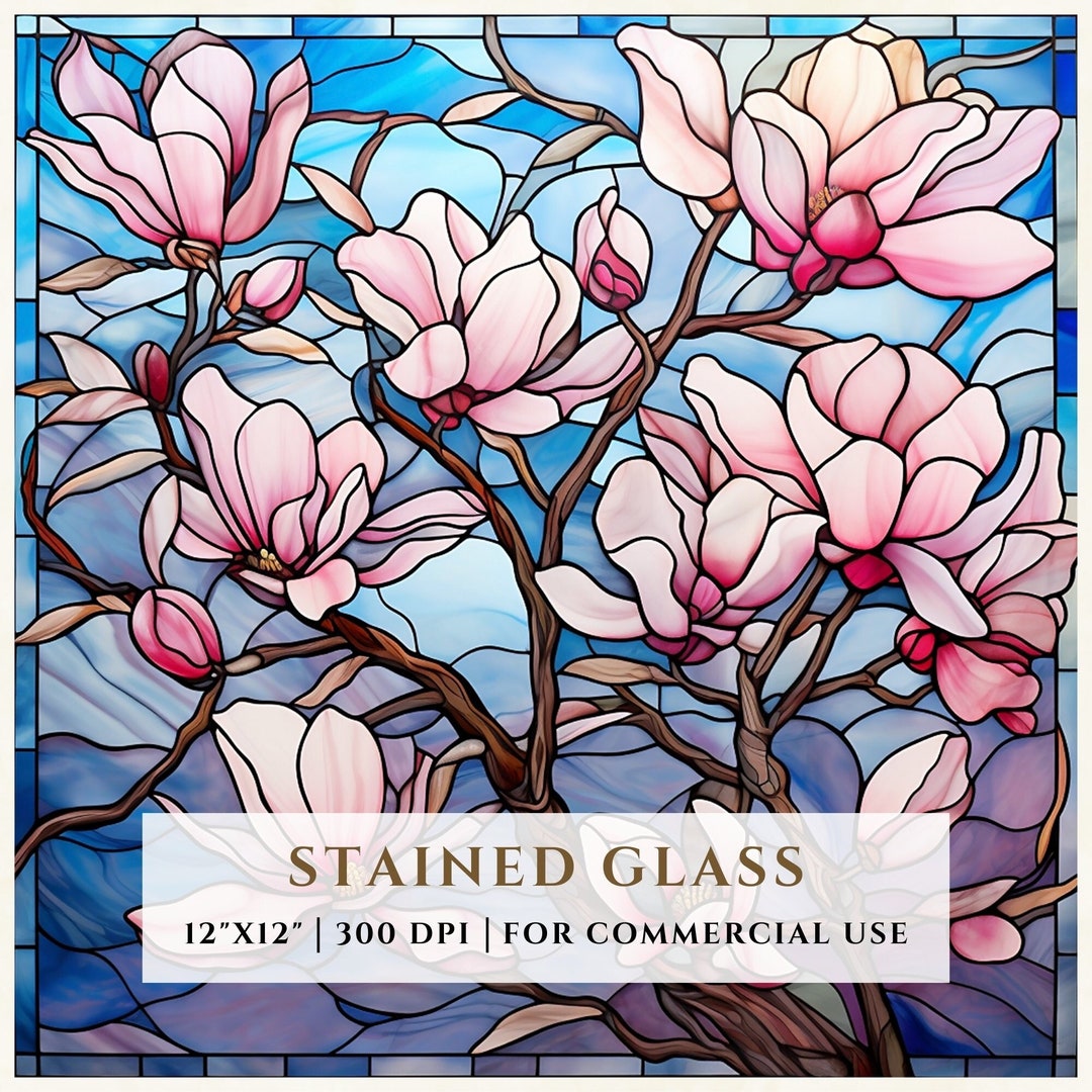 Magnolia Blossom Stained Glass Pattern, Sublimation Designs, Stained ...