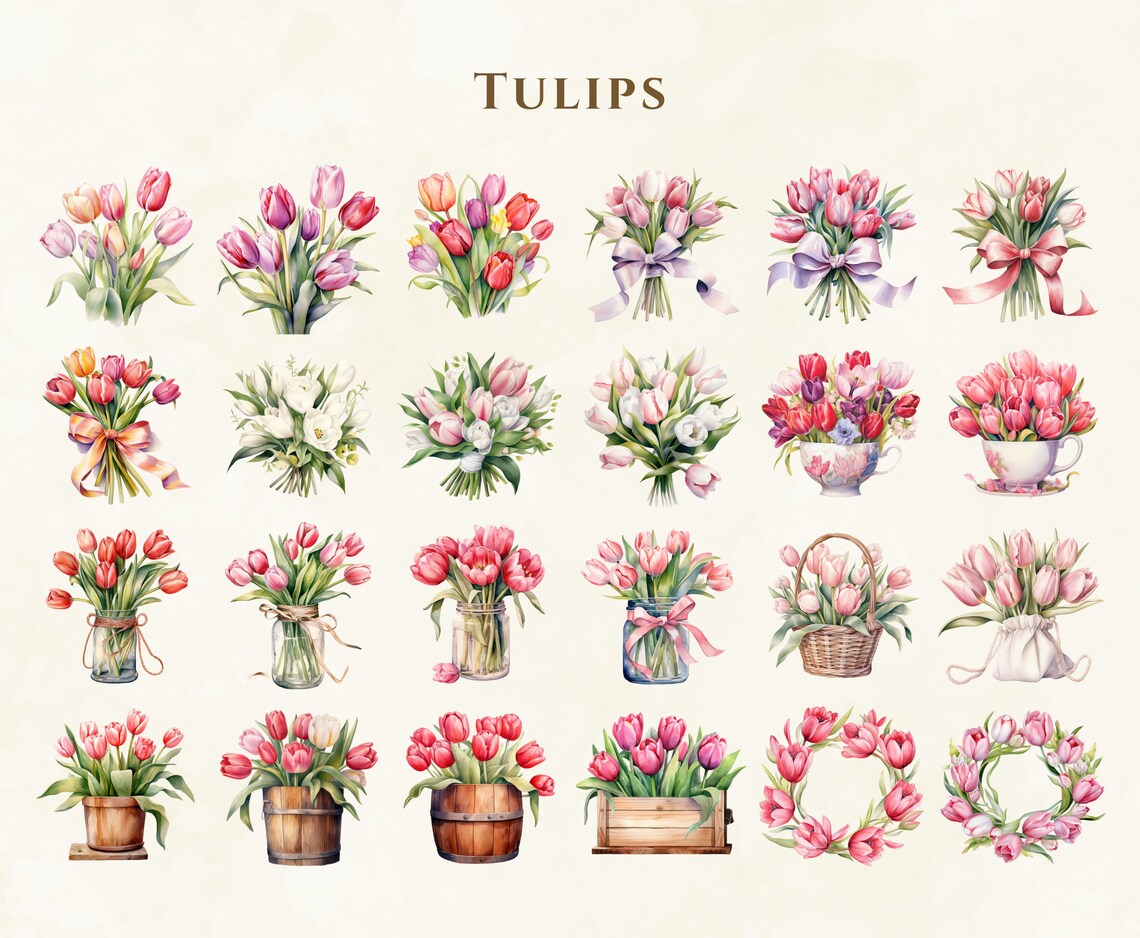 146 Flowers Clipart Mega Bundle, Floral Watercolor, Digital Download ...