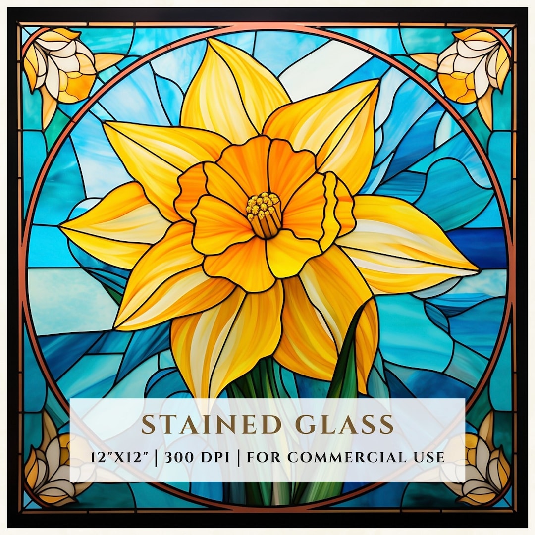 Daffodil Flower Stained Glass Pattern, Sublimation Designs, Stained ...
