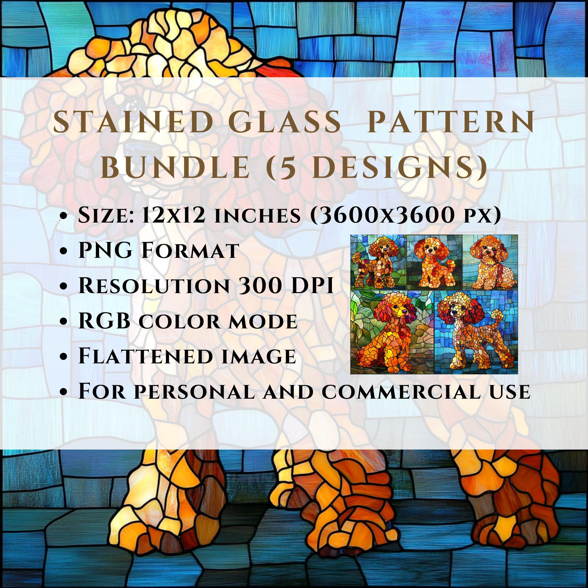 5 Toy Poodle Dog Stained Glass Pattern Bundle, Sublimation Designs ...