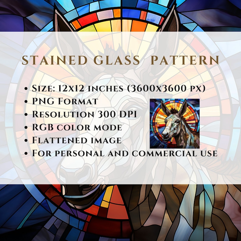 Donkey Stained Glass Pattern, Sublimation Designs, Stained Glass PNG ...