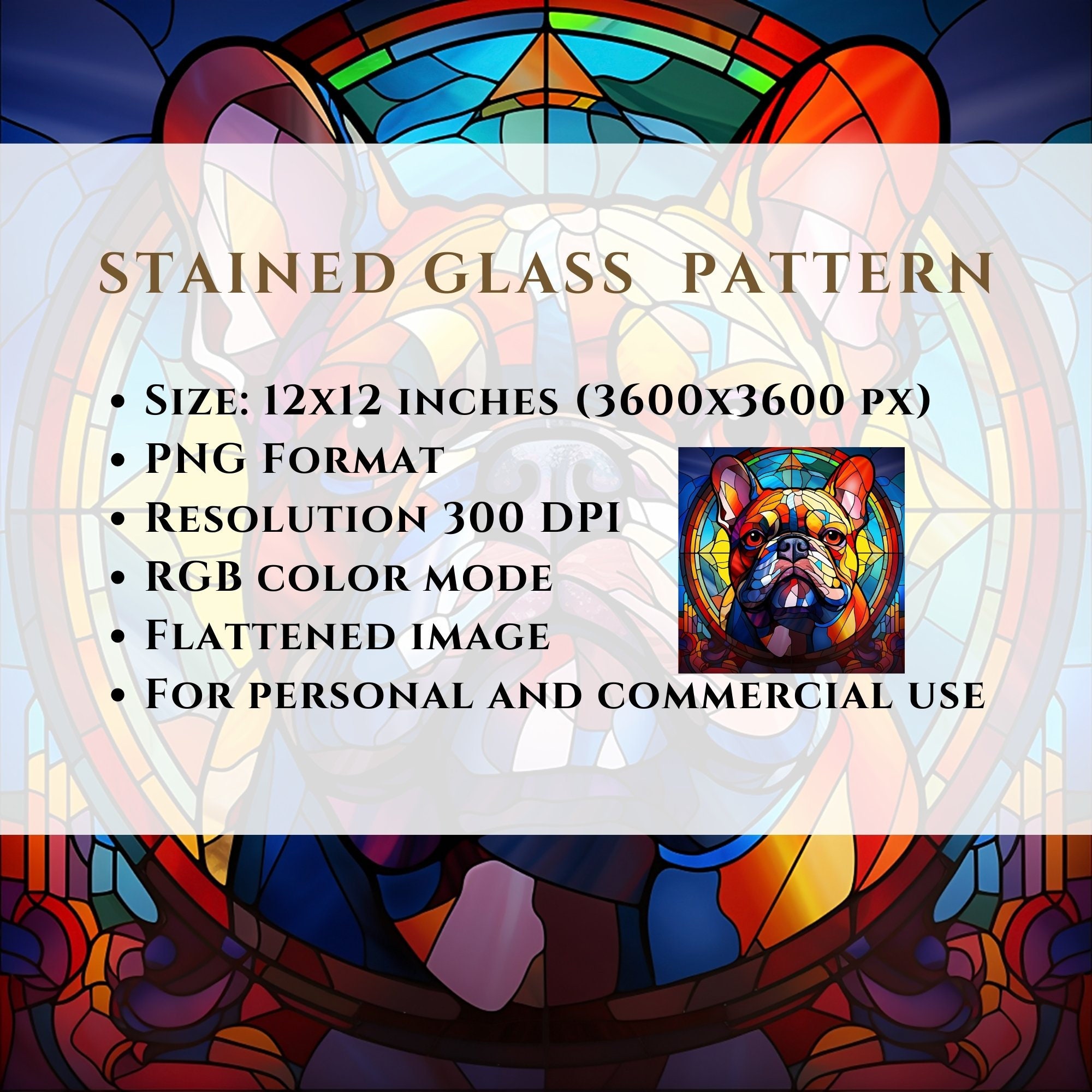 Bulldog Stained Glass Pattern, Sublimation Designs, Stained Glass PNG ...