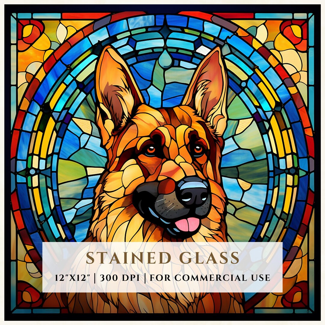 German Shepherd Dog Stained Glass Pattern, Sublimation Designs, Stained ...