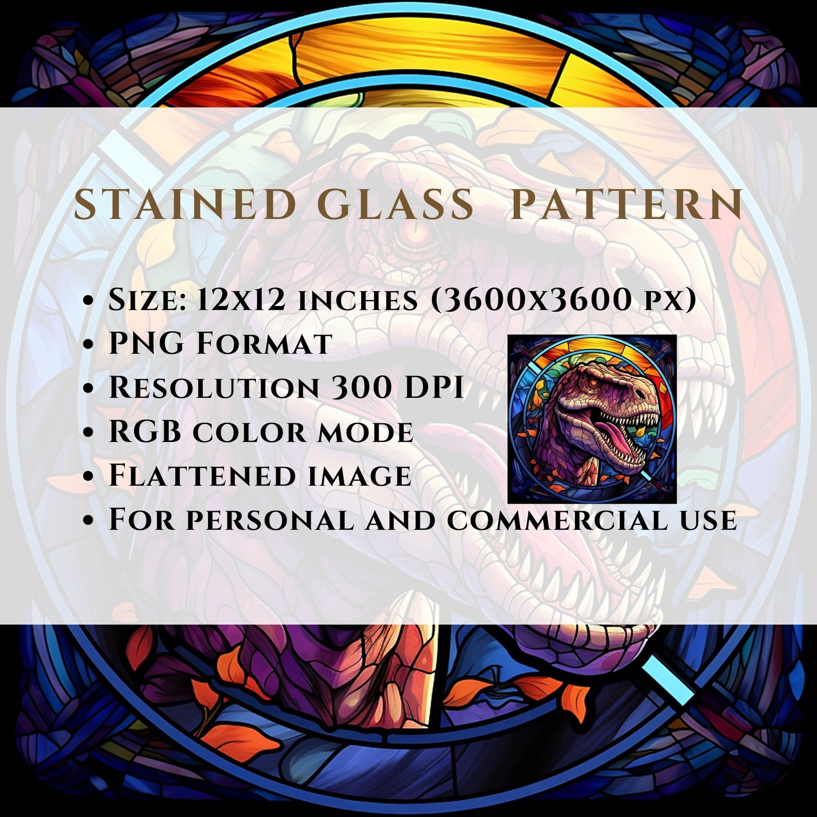 T-rex Stained Glass Pattern Tyrannosaurus Trex Dinosaur - Etsy