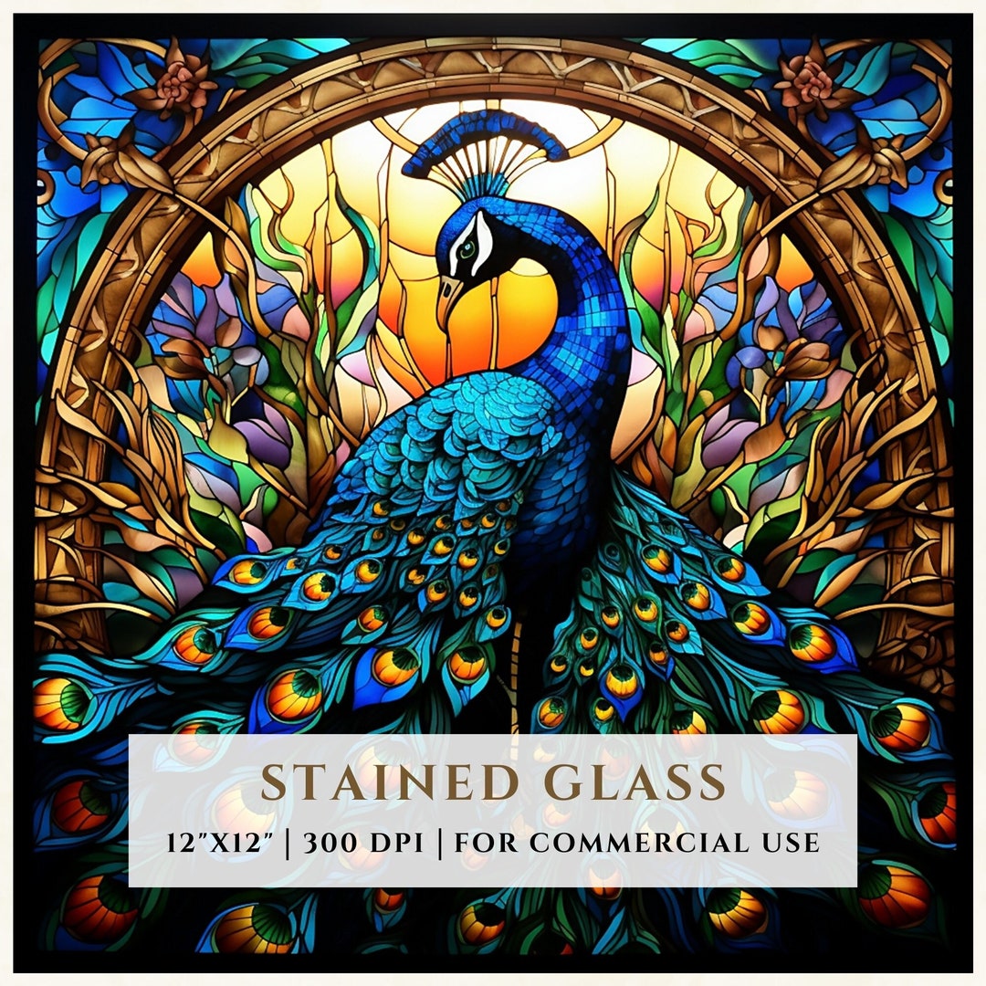 Peacock Stained Glass Pattern, Sublimation Designs, Stained Glass PNG ...