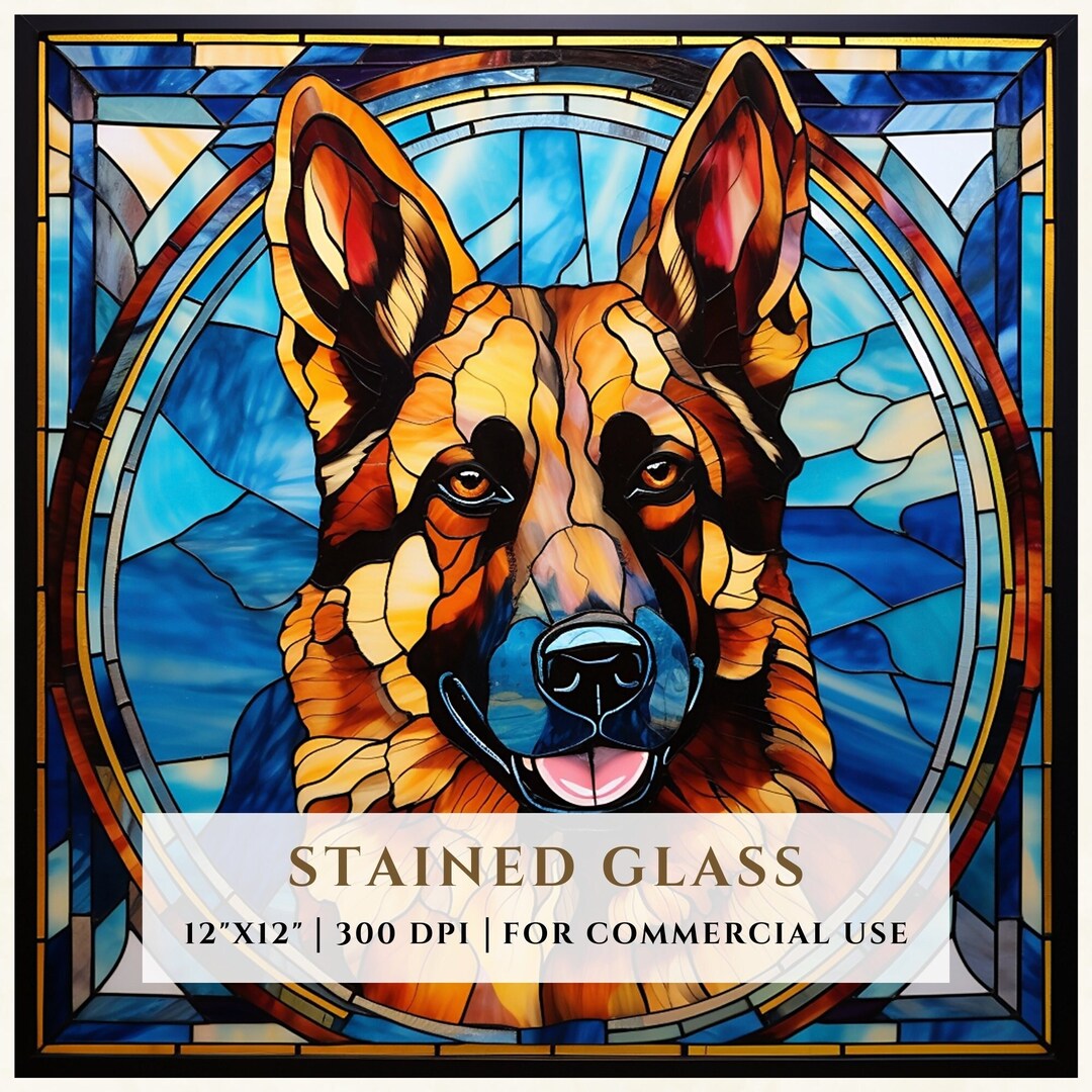 German Shepherd Dog Stained Glass Pattern, Sublimation Designs, Stained ...