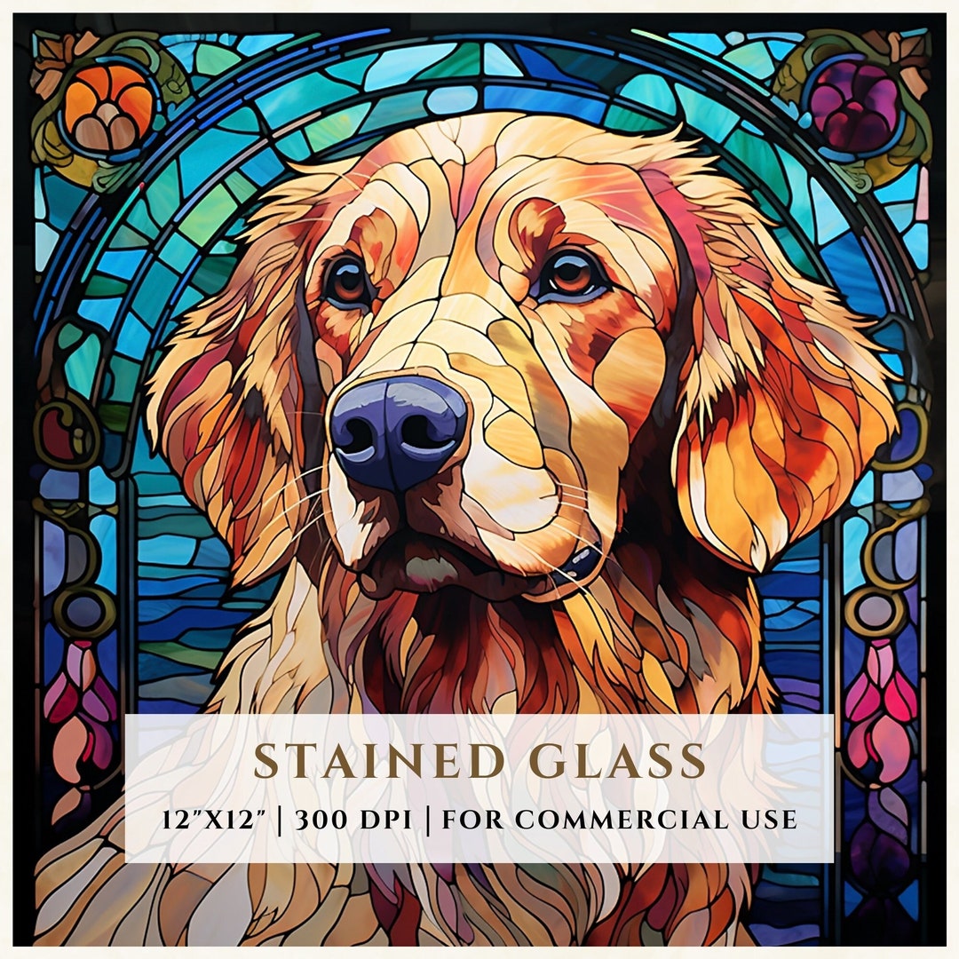 Golden Retriever Dog Stained Glass Pattern, Sublimation Designs ...