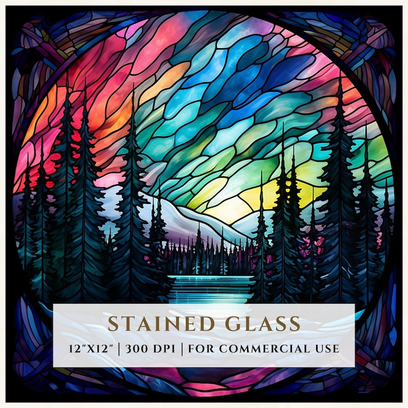Northern Lights Stained Glass Pattern, Sublimation Designs, Stained ...