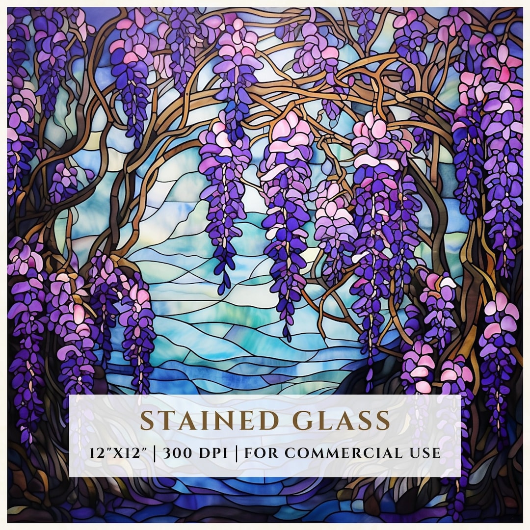 Wisteria Stained Glass Pattern, Sublimation Designs, Stained Glass PNG ...