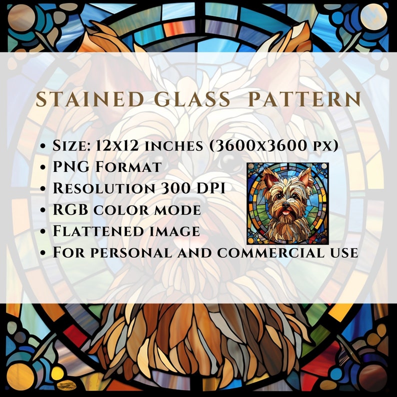 Yorkshire Terrier Dog Stained Glass Pattern, Sublimation Designs ...