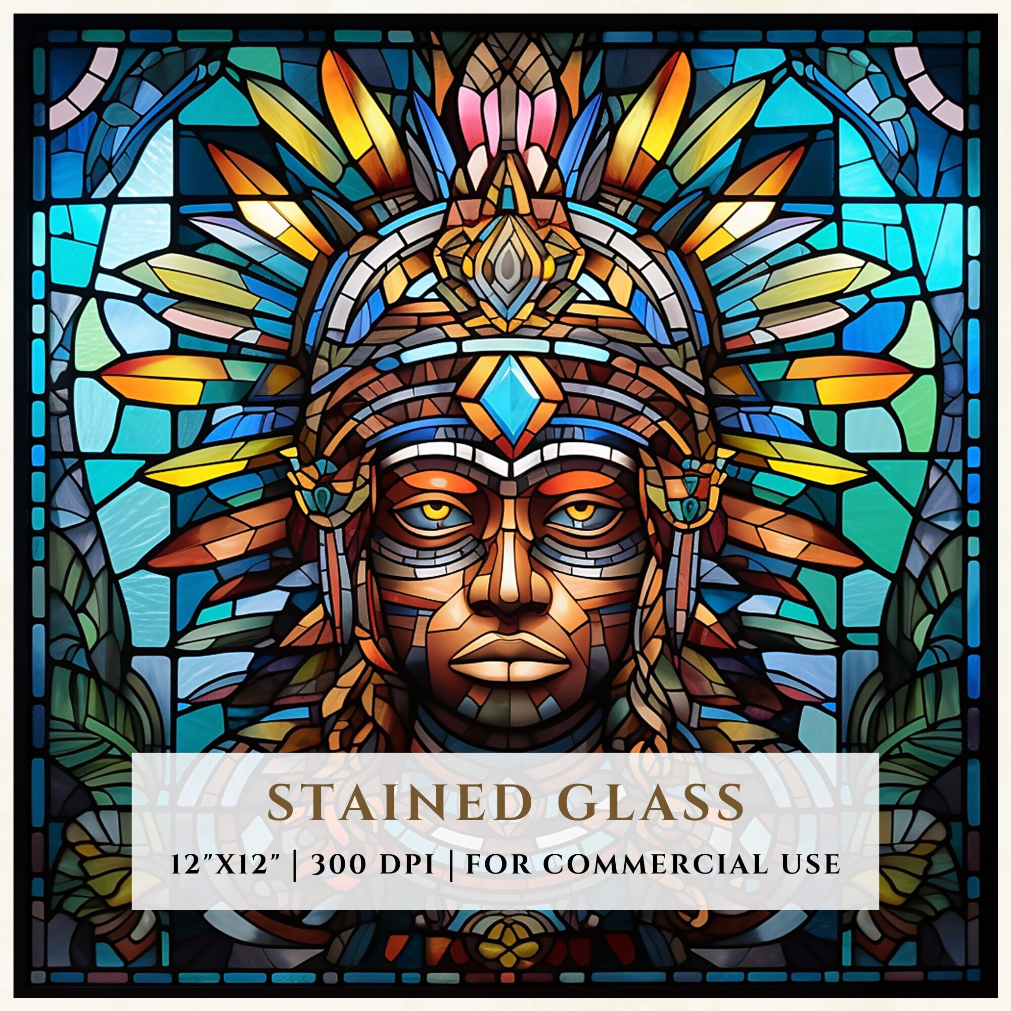 Mayan Motifs Stained Glass Pattern, Maya, Sublimation Designs, Stained ...