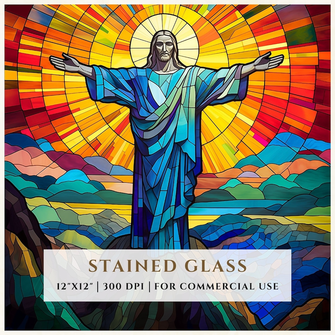 Christ the Redeemer Stained Glass Pattern, Sublimation Designs, Faux ...
