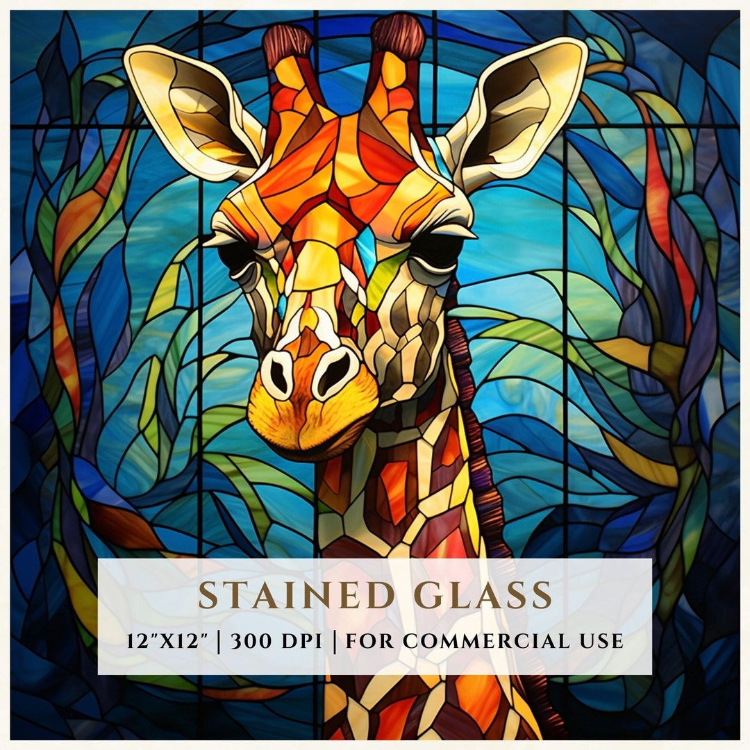 Giraffe Stained Glass Pattern, Sublimation Designs, Stained Glass PNG ...