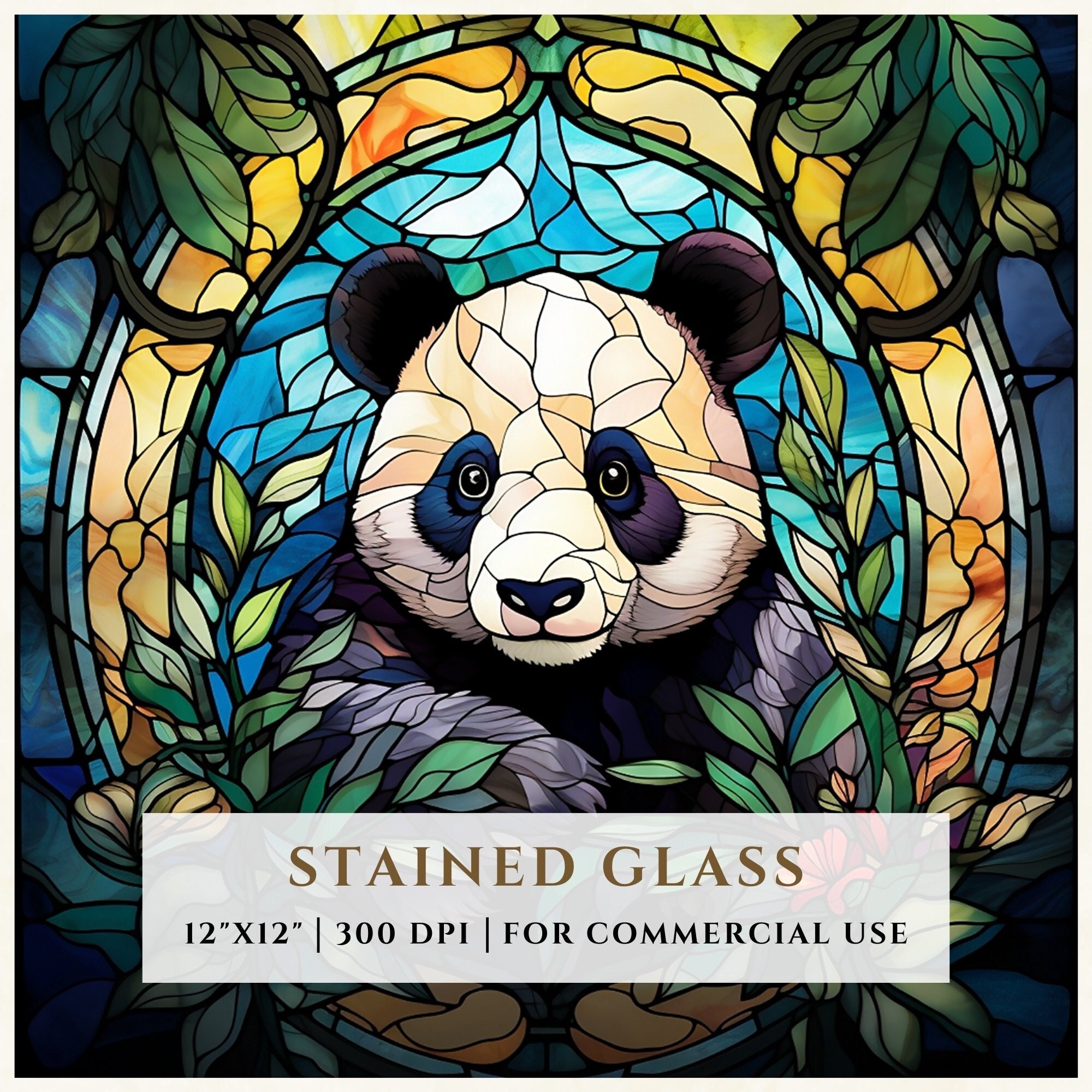 Panda Stained Glass Pattern Sublimation Designs Stained - Etsy