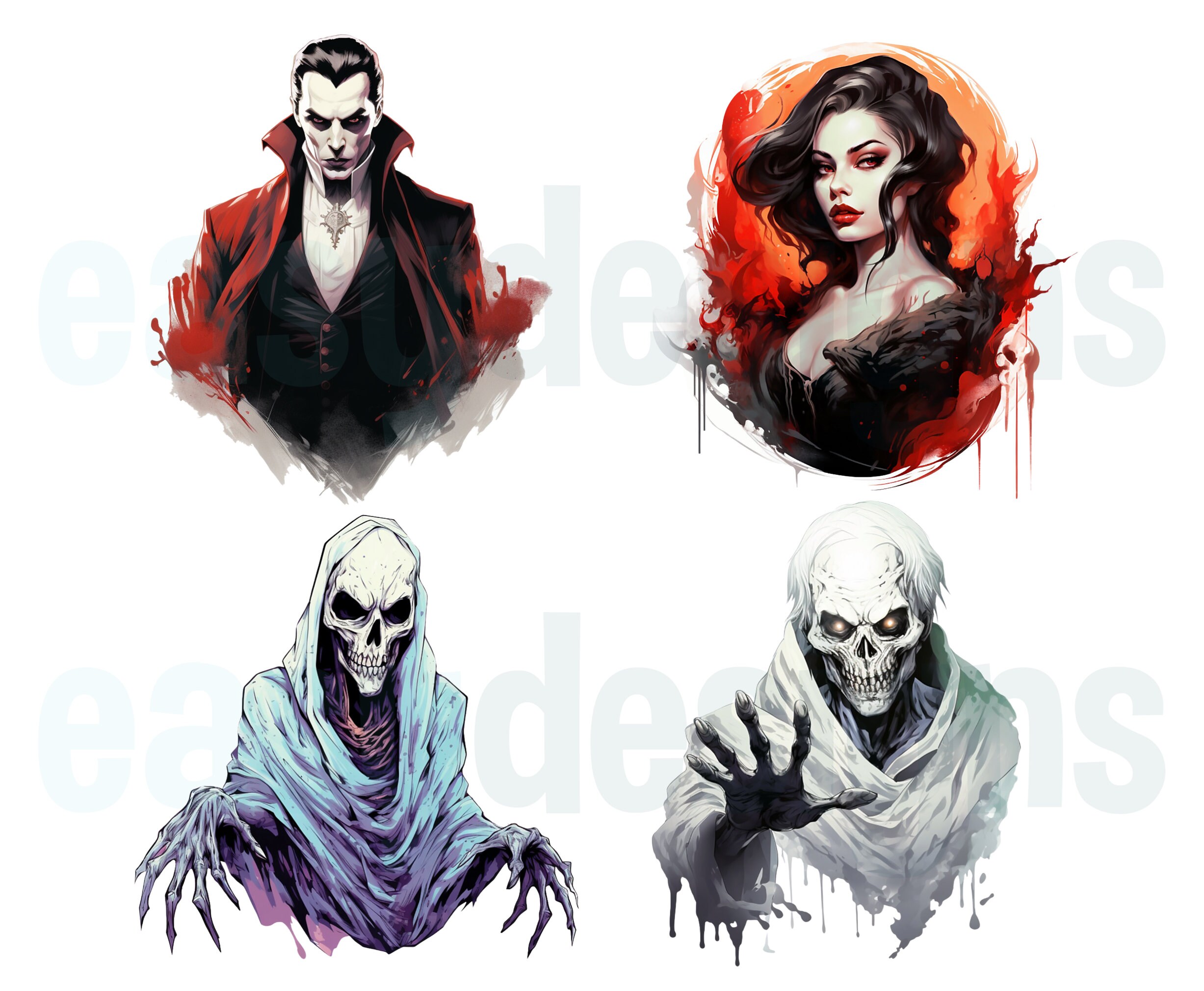 16 Halloween Monsters Clipart Bundle, Watercolor, Transparent ...