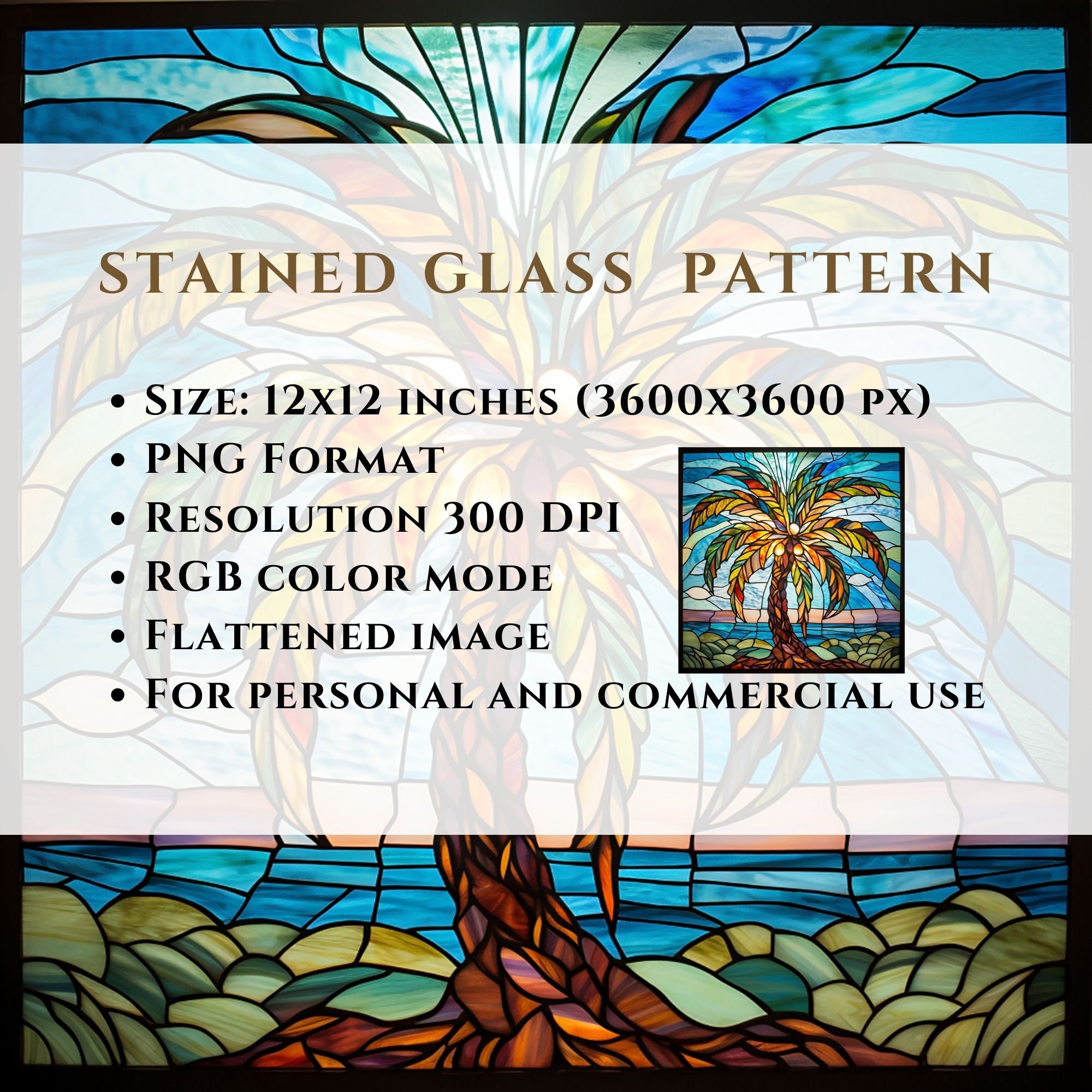 Palm Tree Stained Glass Pattern, Sublimation Designs, Stained Glass PNG ...