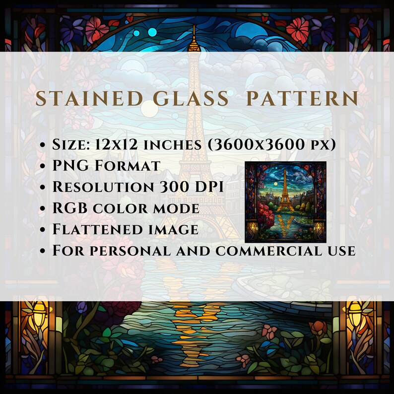 Eiffel Tower Stained Glass Pattern, Paris France, Sublimation Designs ...