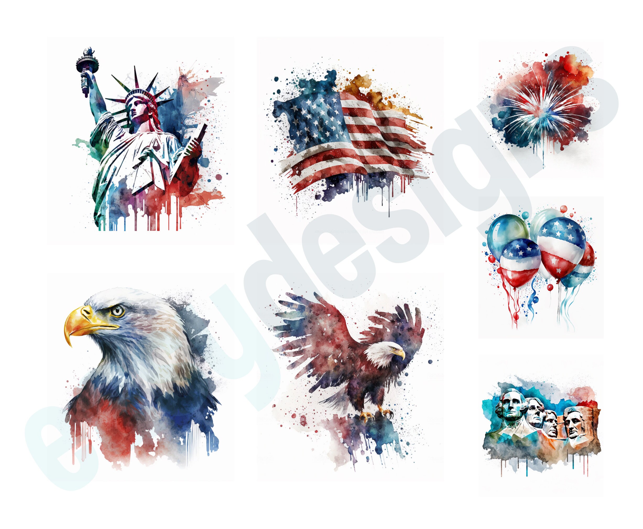 22 Independence Day Watercolor Clipart Bundle, 4th of July, American ...