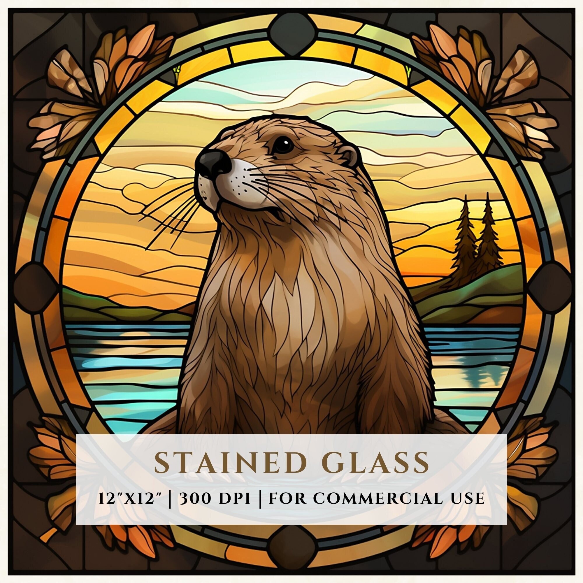 Beaver Stained Glass Pattern, Sublimation Designs, Stained Glass PNG ...