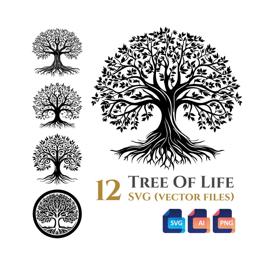 12 Tree of Life Svg Vector Clipart Bundle, Transparent Background ...