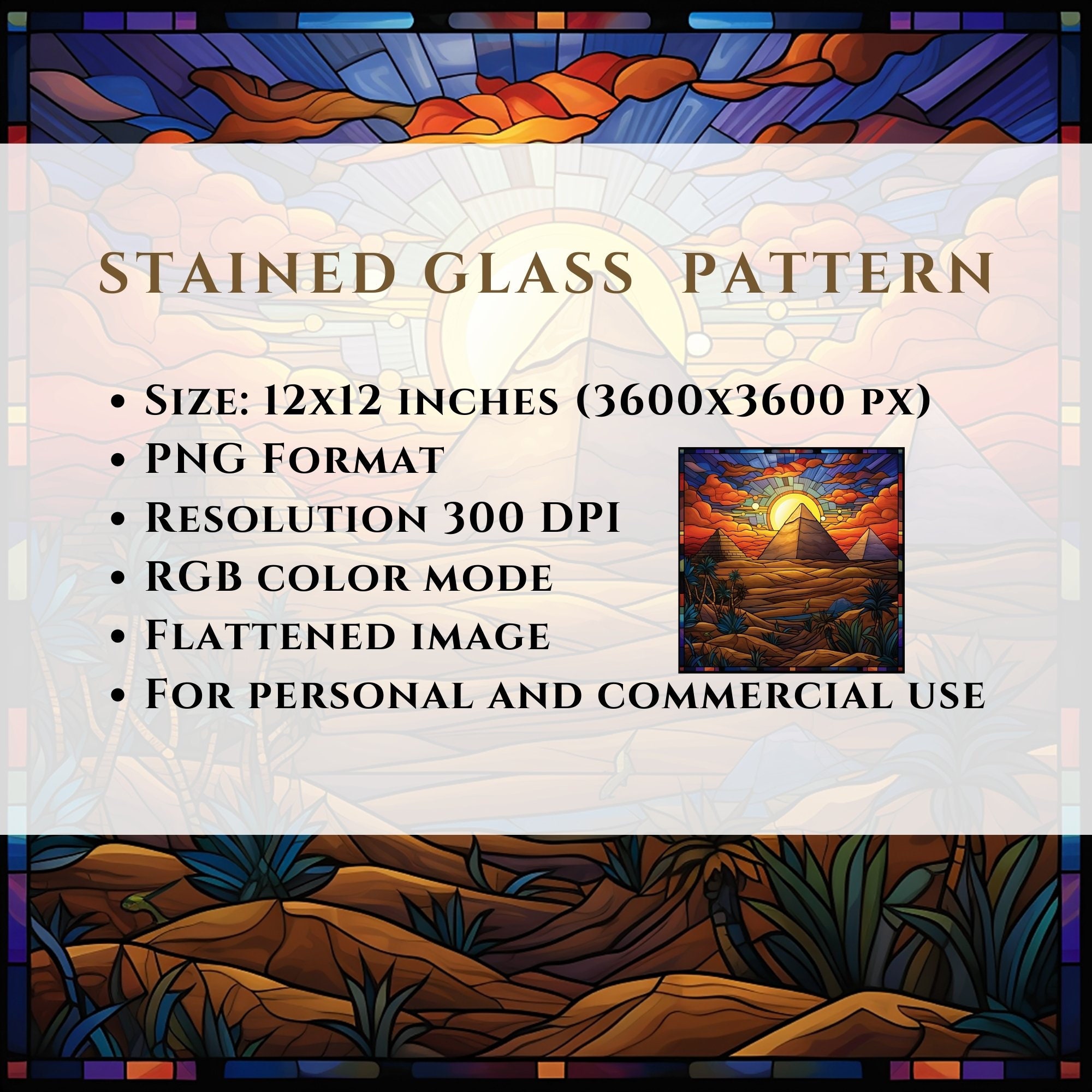 Pyramids of Giza Stained Glass Pattern, Egypt, Egyptian Pyramids ...