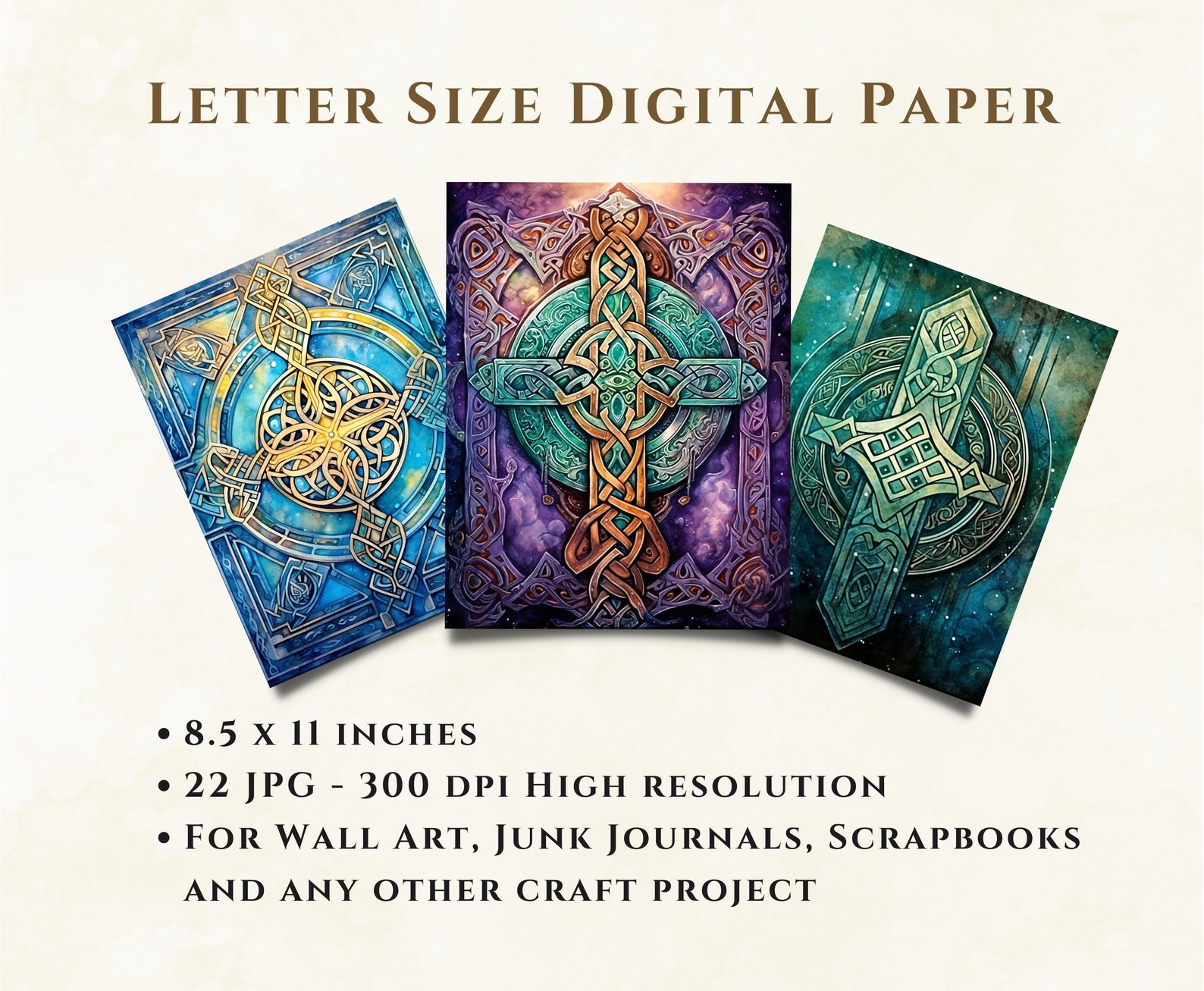 22 Celtic Motifs Printable Digital Paper Bundle, Watercolor, Commercial ...
