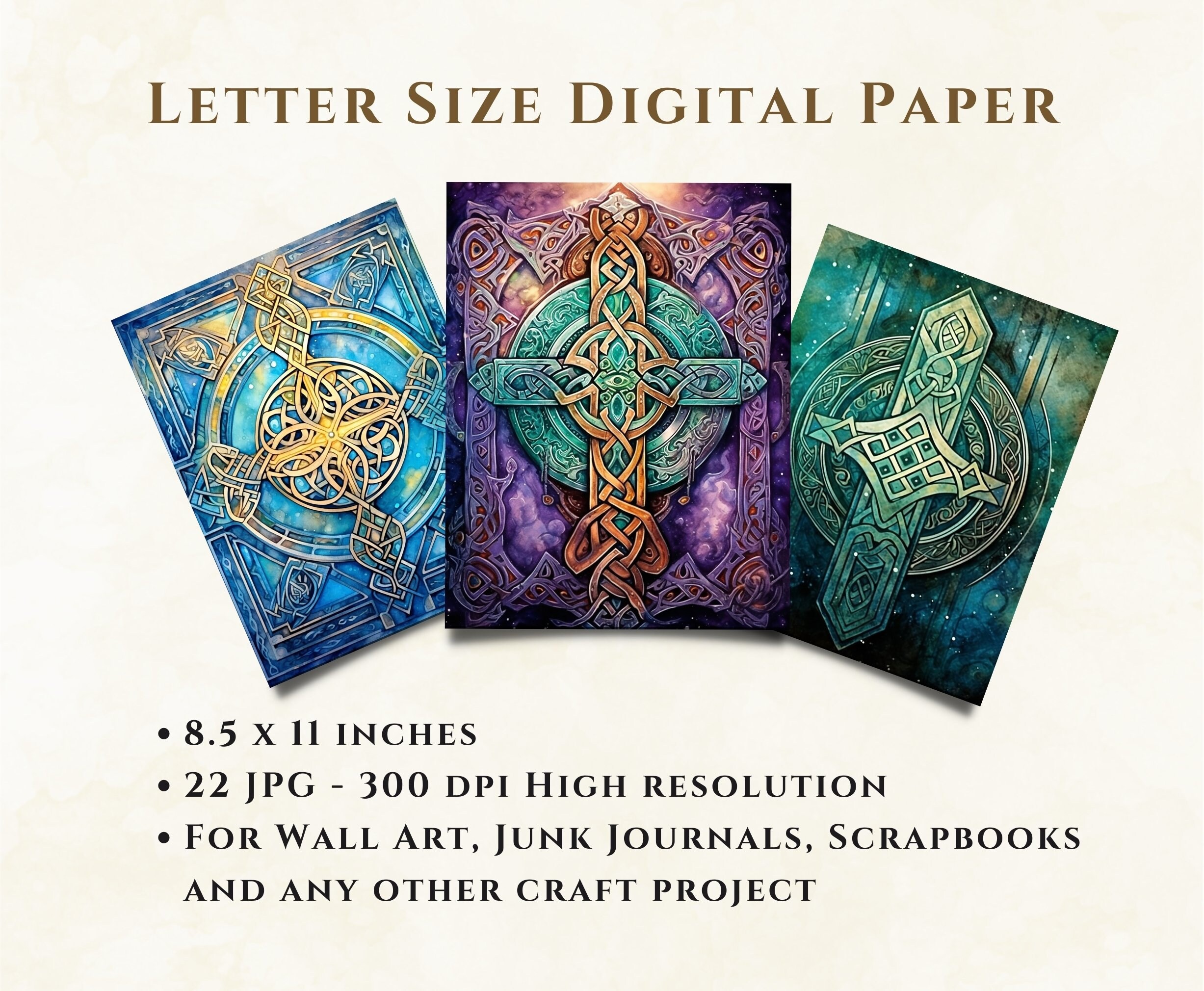 22 Celtic Motifs Printable Digital Paper Bundle, Watercolor, Commercial ...
