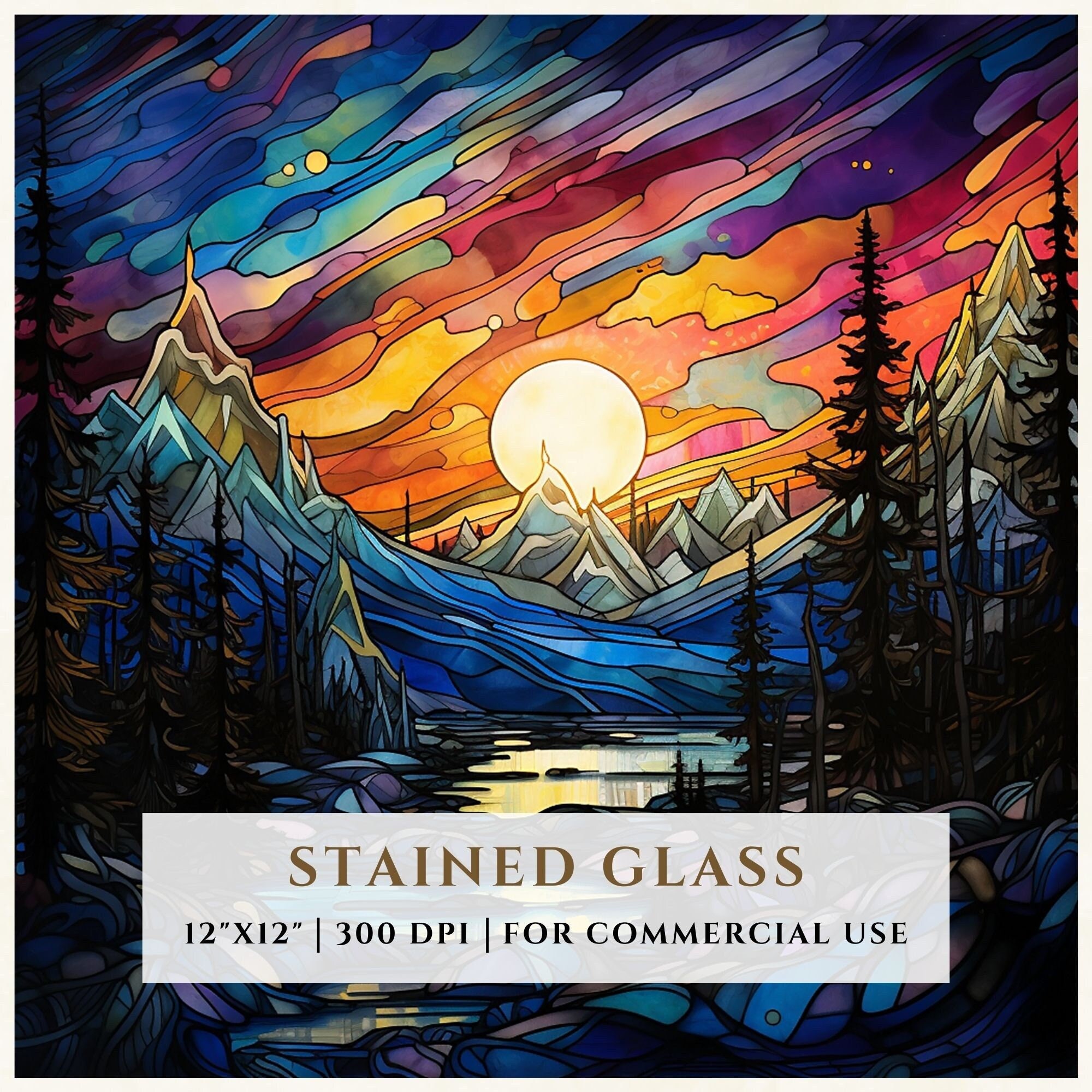 Northern Lights Stained Glass Pattern, Sublimation Designs, Stained ...