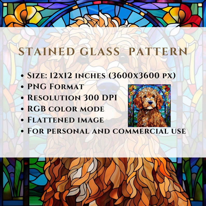 Goldendoodle Dog Stained Glass Pattern, Sublimation Designs, Stained ...