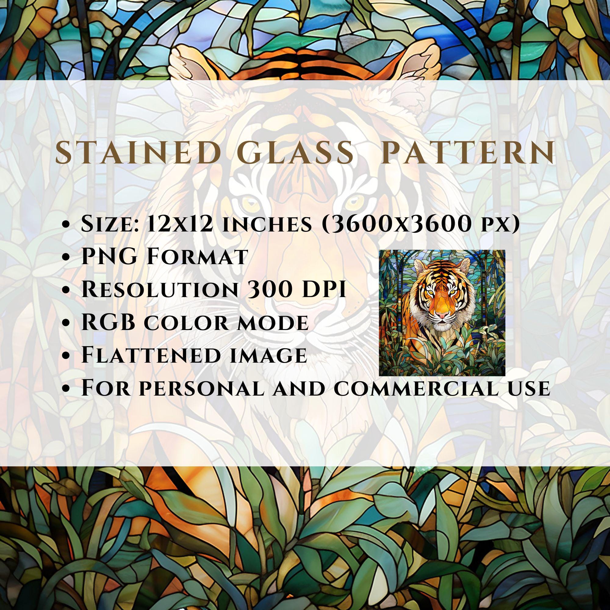 Bengal Tiger Stained Glass Pattern, Sublimation Designs, Stained Glass ...