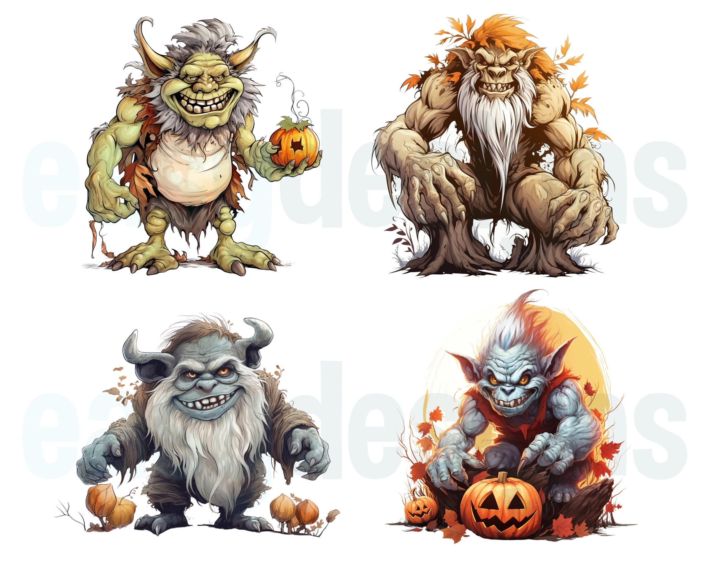 16 Halloween Monsters Clipart Bundle, Watercolor, Transparent ...