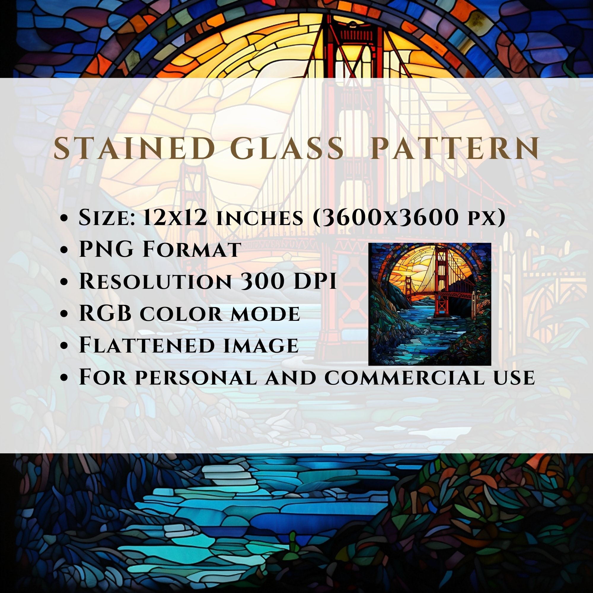 Golden Gate Bridge Stained Glass Pattern, San Francisco, California ...