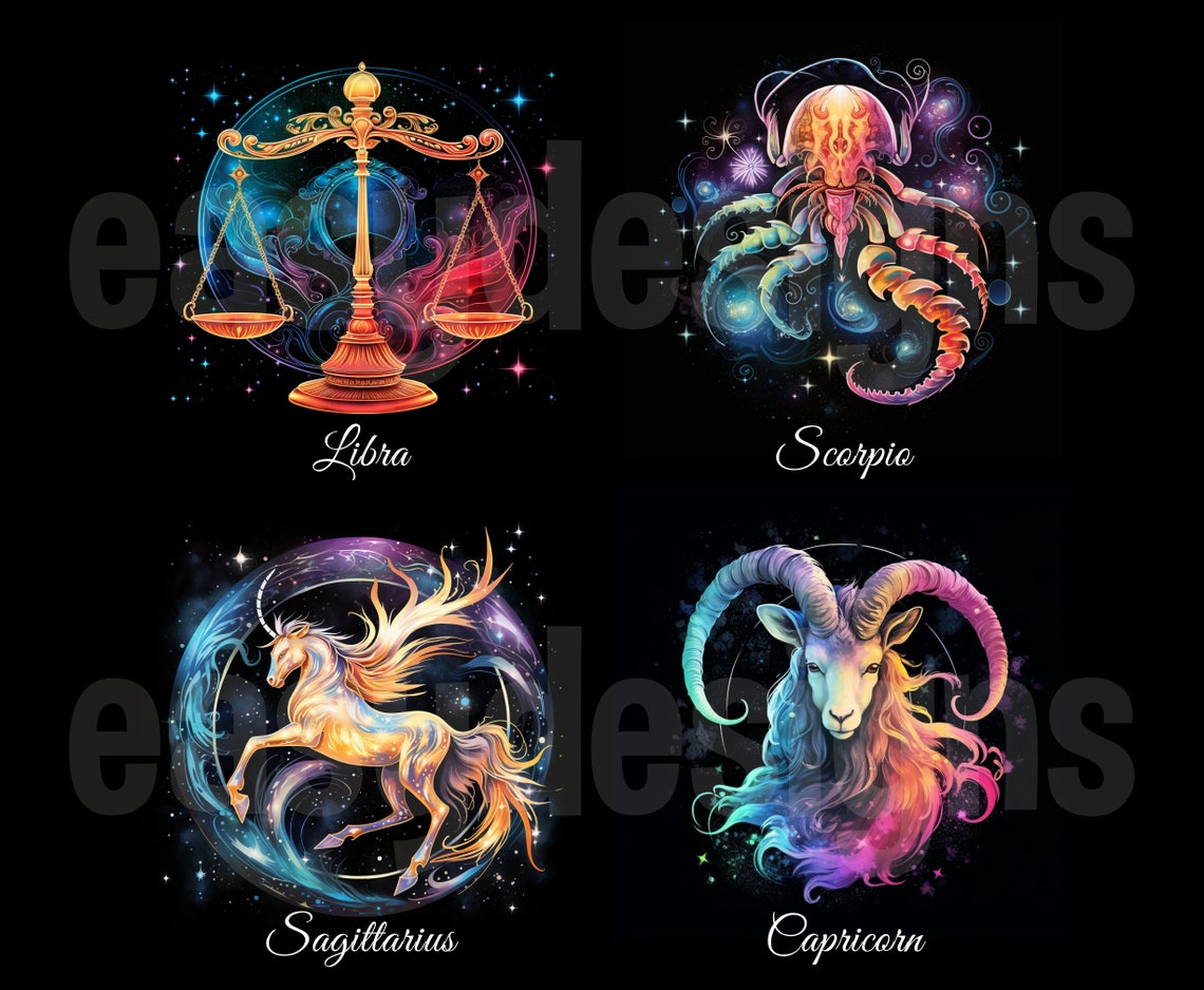 Zodiac Signs Clipart Bundle, Fantasy Horoscope Digital Graphics ...