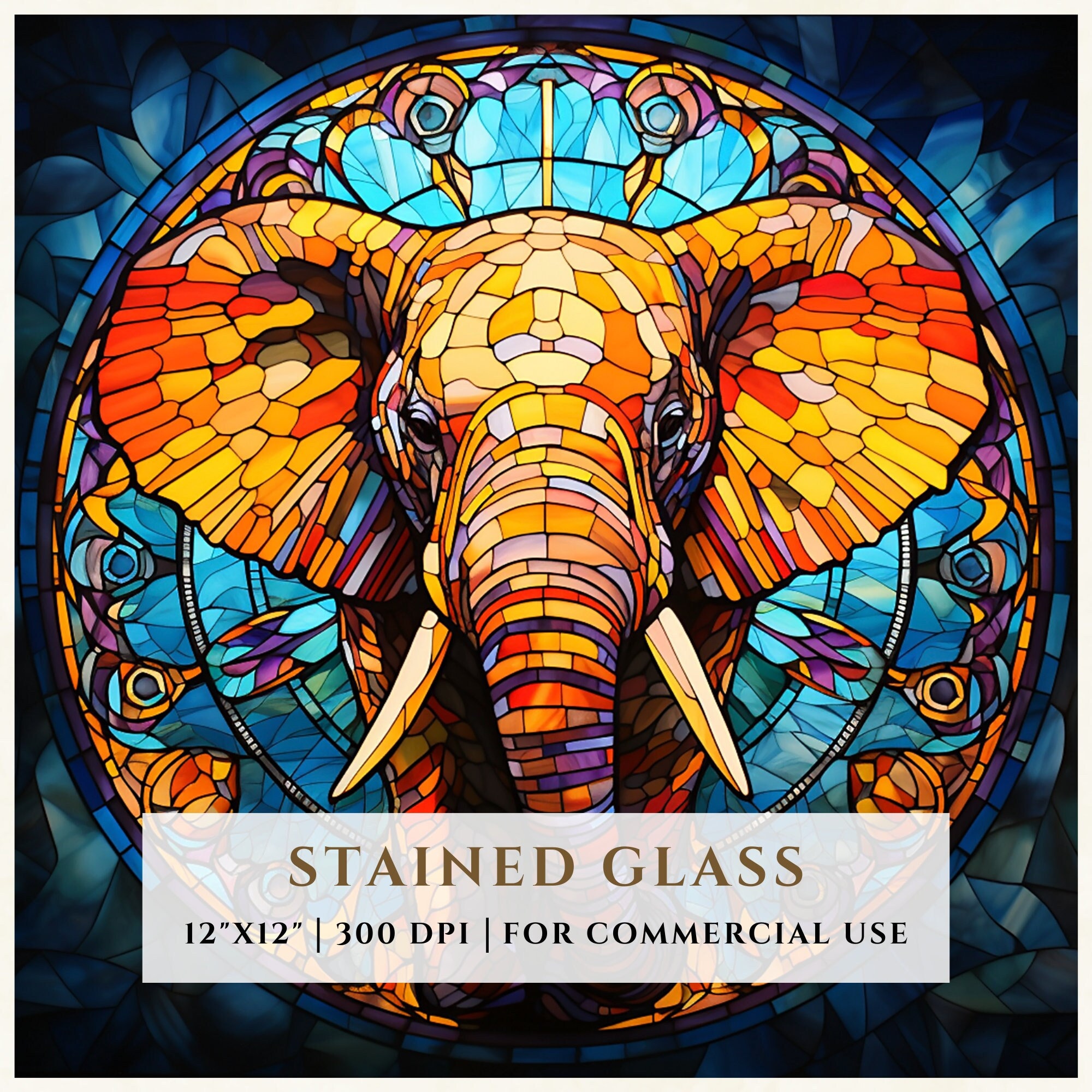 Elephant Stained Glass Pattern, Sublimation Designs, Stained Glass PNG ...