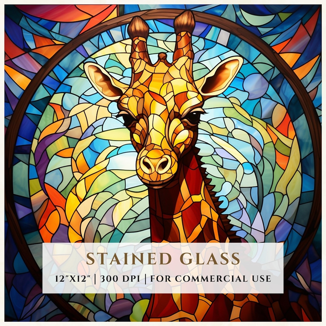 Giraffe Stained Glass Pattern, Sublimation Designs, Stained Glass PNG ...