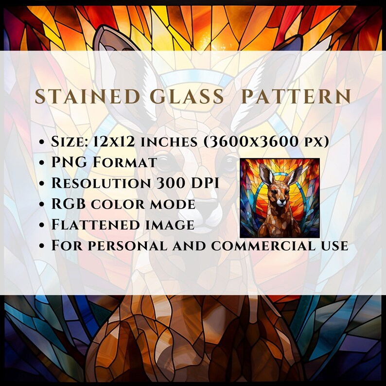 Kangaroo Stained Glass Pattern, Sublimation Designs, Stained Glass PNG ...