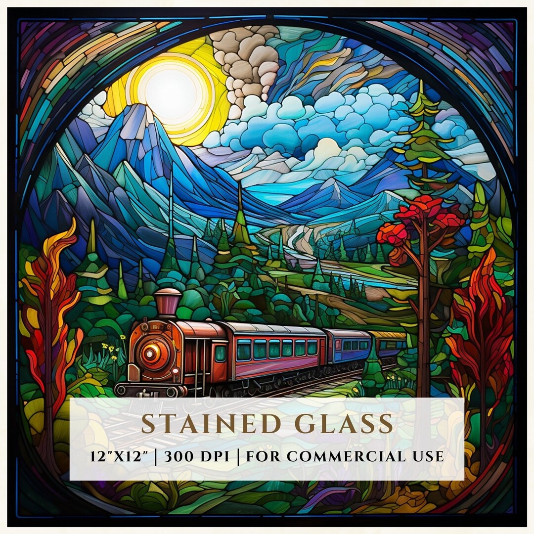 Train Stained Glass Pattern Ocean Waves Sublimation Designs - Etsy