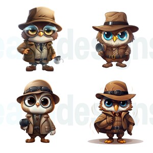 15 Owl Detective Clipart Bundle, Transparent Background, Digital ...