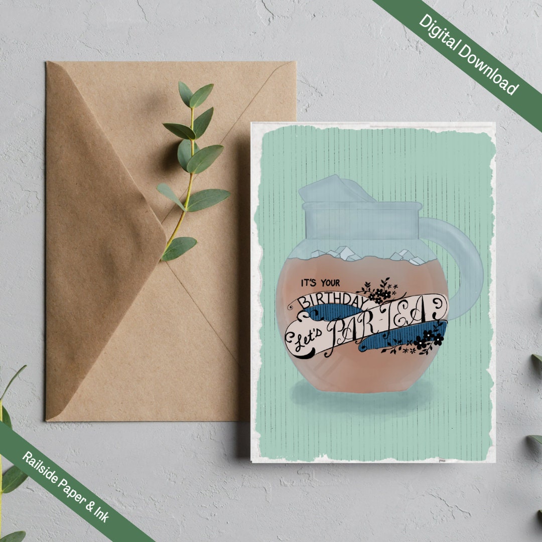 Tea Themed Birthday Card Printable Download 5 X 7 - Etsy