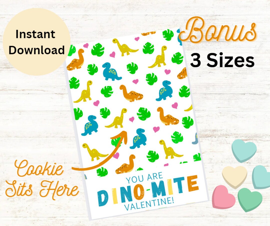 Dinosaur Valentine Cookie Card you Are Dino-mite Design printable in 3 ...