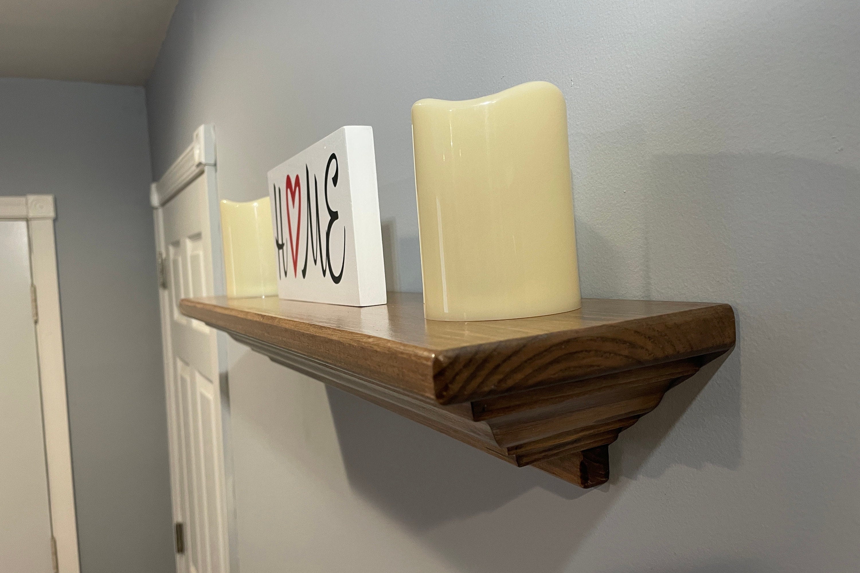 Wide Crown Molding Wood Floating Shelf ,handmade of Solid Pine Stained ...