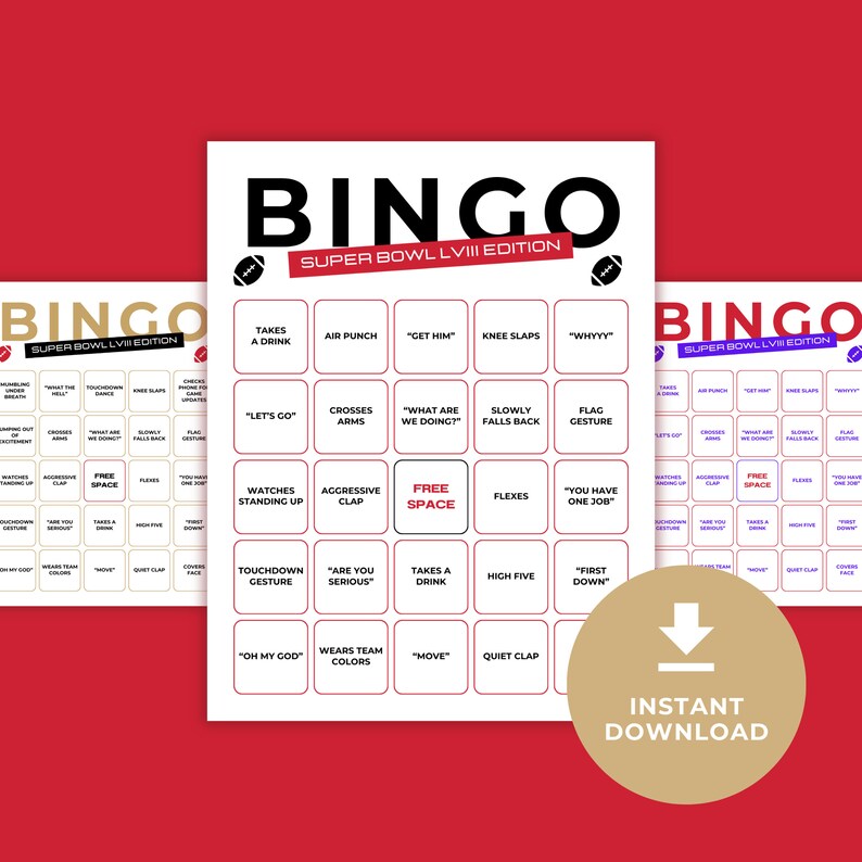 Superbowl BINGO 5-card Package I Viral Boyfriend Reactions I Taylor ...