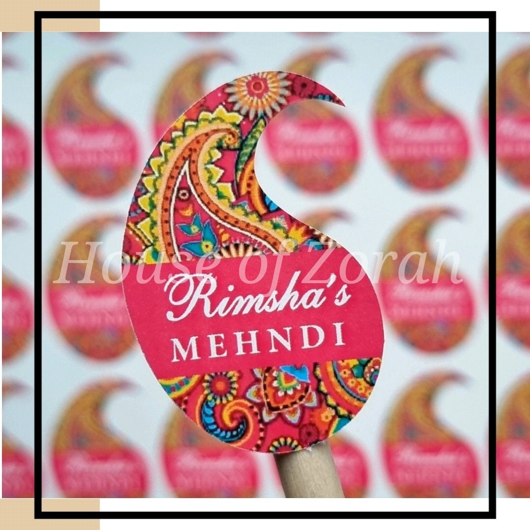 Personalised Pink Paisley Shape Henna Mehndi Stickers Party Celebration ...