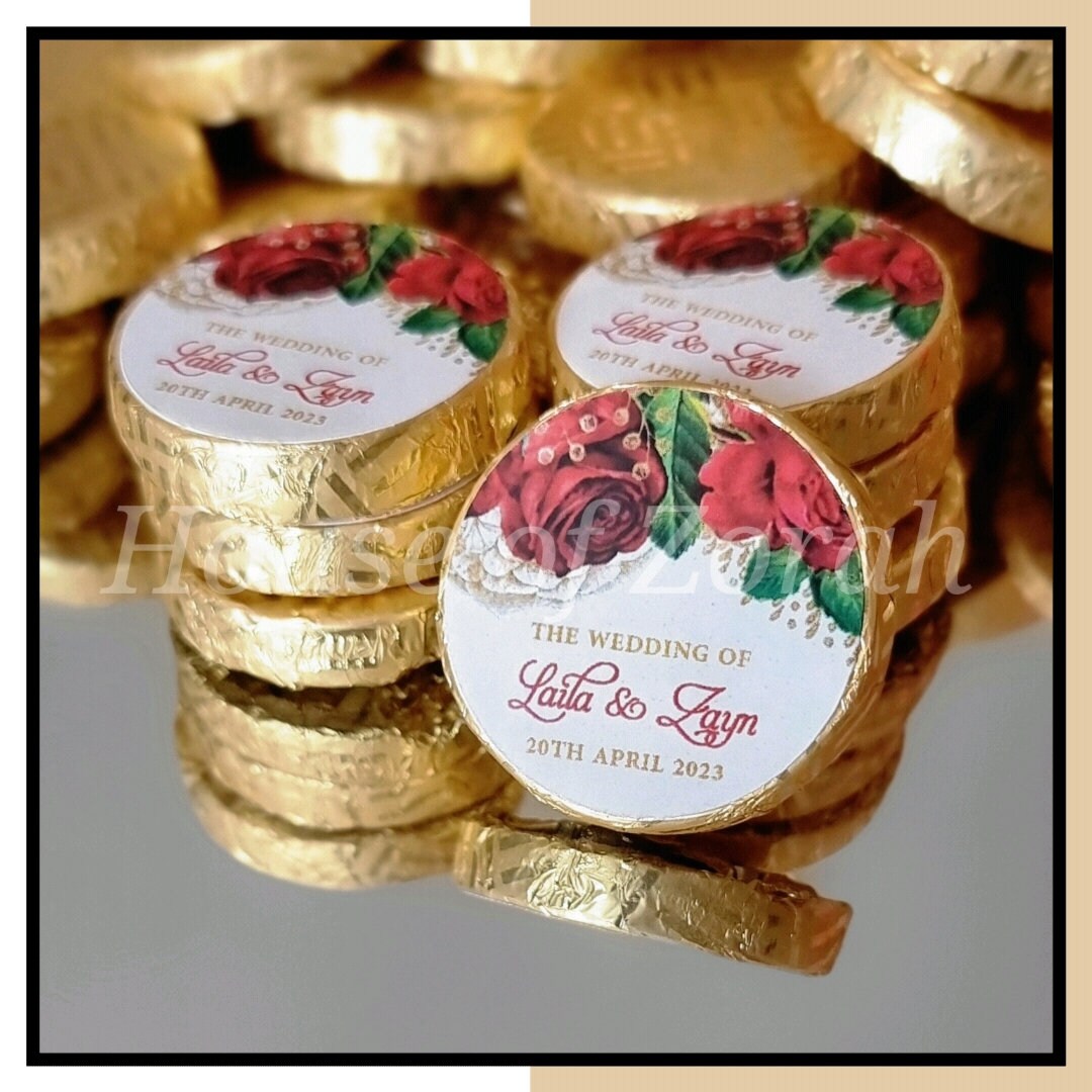 Personalised Red Rose Floral Wedding Party Favour Dark Mint Chocolates ...