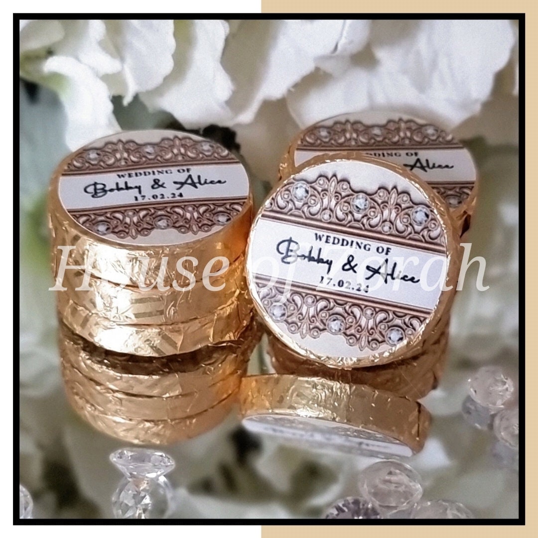 Personalised Gold Cream Jewel Effect Wedding Favours Dark Mint ...