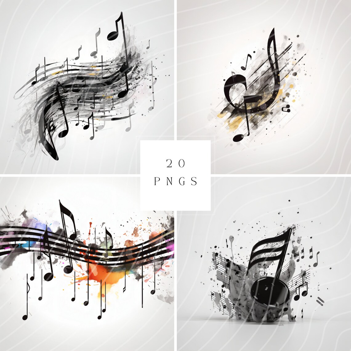 Music Note Watercolor Clipart, Wall Art Digital Prints, Music Notation ...